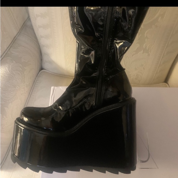 YRU | Shoes | Yru Hades Black Patent Thigh High Boots Platforms Bnib ...